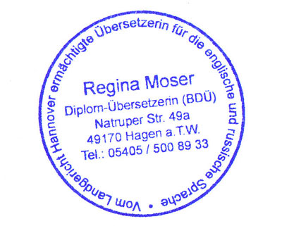 Urkundenübersetzung - Regina Moser Übersetzung - Deutsch - Englisch